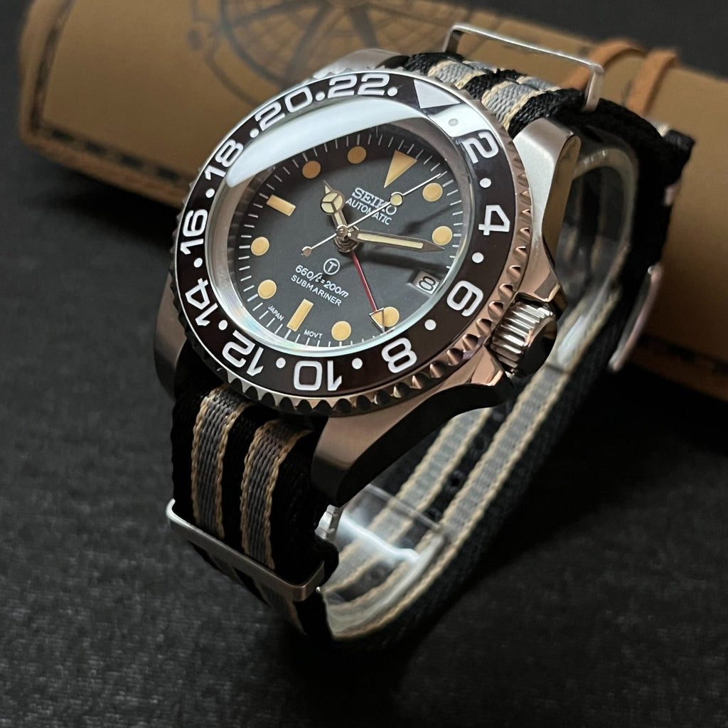 Custom Seiko Vintage GMT with Domed Glass - JB strap - 44mm With Date ...